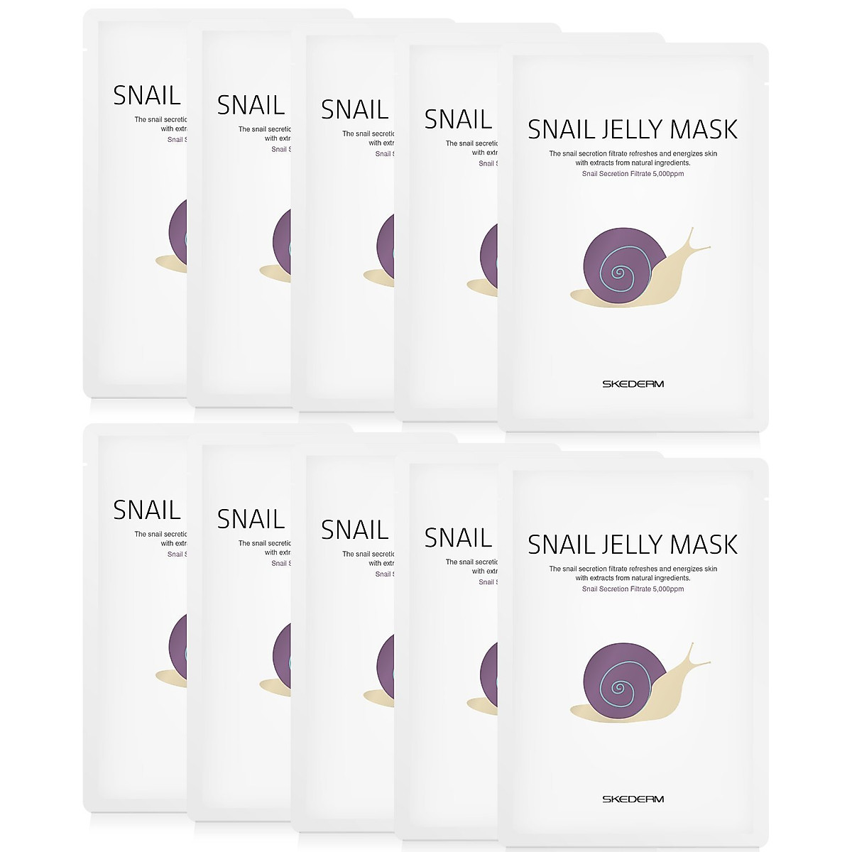 SKEDERM Korean Face Mask Snail Jelly Sheet Mask 10 Sheets Hydrating Sheet Mask Anti-Wrinkle Korean Skin Care Anti-Aging Sheets Pack Moisturizing Snail Secretion Filtrate 30,000ppm