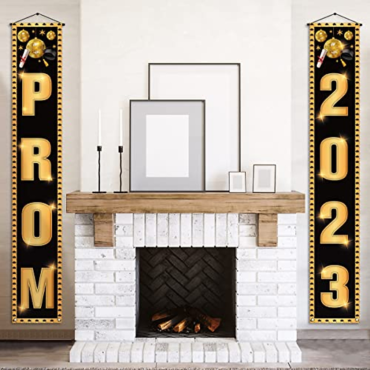 Nepnuser Prom 2023 Porch Banner Graduation Party Decor Black and Gold Glitter Dance Front Door Hanging Sign Home Indoor Outdoor Decoration