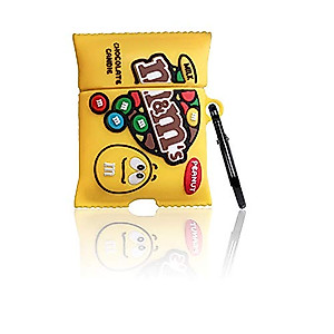 Compatible with Airpods 1/2 Case Cover,Stylish Chic Food Character Skin Keychain,Cute 3D Funny Cartoon Food MM Chocolate Soft Silicone Protective Airpods Cover,for Girls Boys Teens Kids (Yellow)