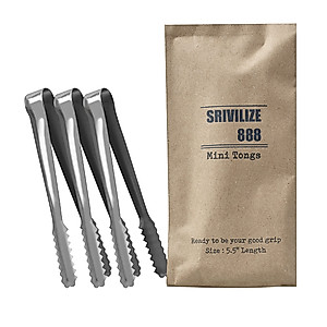 SRIVILIZE888 Mini Appetizer Tongs, Set of 3, Metal Serving Ice Sugar Dessert Stainless Steel Tiny Tong Kitchen Utensils