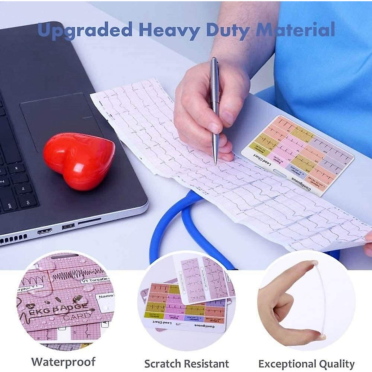 Lisol EKG Badge Cards - Nurse EKG Leads Badge Buddy Nursing ECG Caliper Tool Cardiac Rhythm Strips Interpretation Cheat Sheets for Badge ACLS Reference Card Ruler Medical Accessories Telemetry Reader
