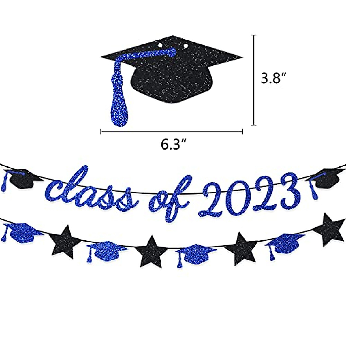 Graduation Party Supplies Glitter Class Of Banner Backdrop Hanging Paper Flowers Pom Poms Decoration Blue