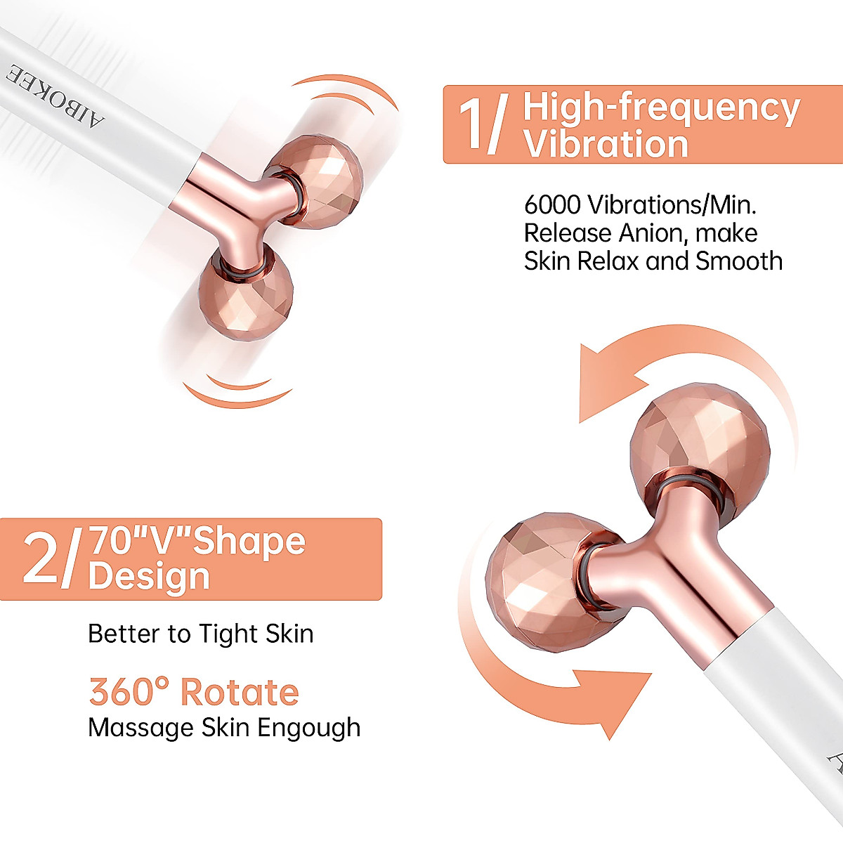 AIBOKEE 2 in 1 Face Massager Electric, 3D Face Massager Roller and T Shape Facial Massager Roller Vibrating,Skincare Tools for Face Arm Eye Waist Leg,Powered by One AA Battery（2 Piece Set）