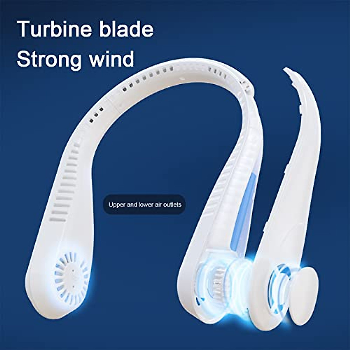 Leafless Hanging Neck Fans - Portable Hands Free Bladeless Fan with 3 Speed Adjustable Strong Wind&No Hair Twisting&Short Charging&Long Use Time for Traveling Outdoor (White), 9.45x6.69x2.4in