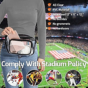 Clear Fanny Pack Stadium Approved - Veckle Packs for Women Men Water-resistant Cute Waist Bag Purse Transparent Adjustable Belt Sports, Travel, Beach, Events, Concerts Bag, Black