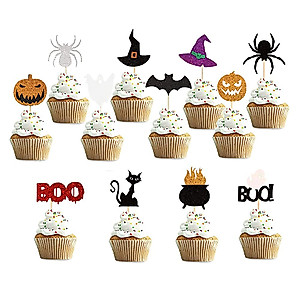 36 pcs Halloween Ghost Boo Glitter Cupcake Toppers Ghost Boo 36 Pack Cupcake Topper muffin for Halloween, Birthday, Decoration Party Supply