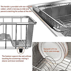 NiuYichee Dish Drying Rack in Sink, Expandable Stainless Steel Dish Drainer Rack Organizer Over Sink Counter, with Stainless Steel Utensil Racks, Fit 14.2" to 19.5" Sinks (Large)