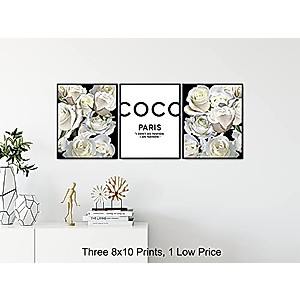Fashion Quotes Set - Chic Modern Fashion design Home Decor for Bedroom, Living room, Bathroom, Office - Glam Wall Art Decor - Luxury Gift for Woman - Elegant White Roses - Designer Art print Set