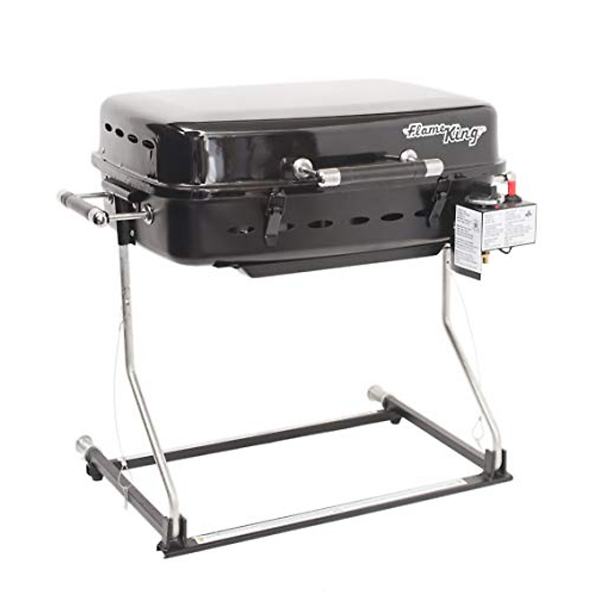 Flame King RV Or Trailer Mounted BBQ - Motorhome Gas Grill - 214 Sq Inch Cooking Surface - Adjustable Flame Controller & 48 Inch Quick Connect Hose