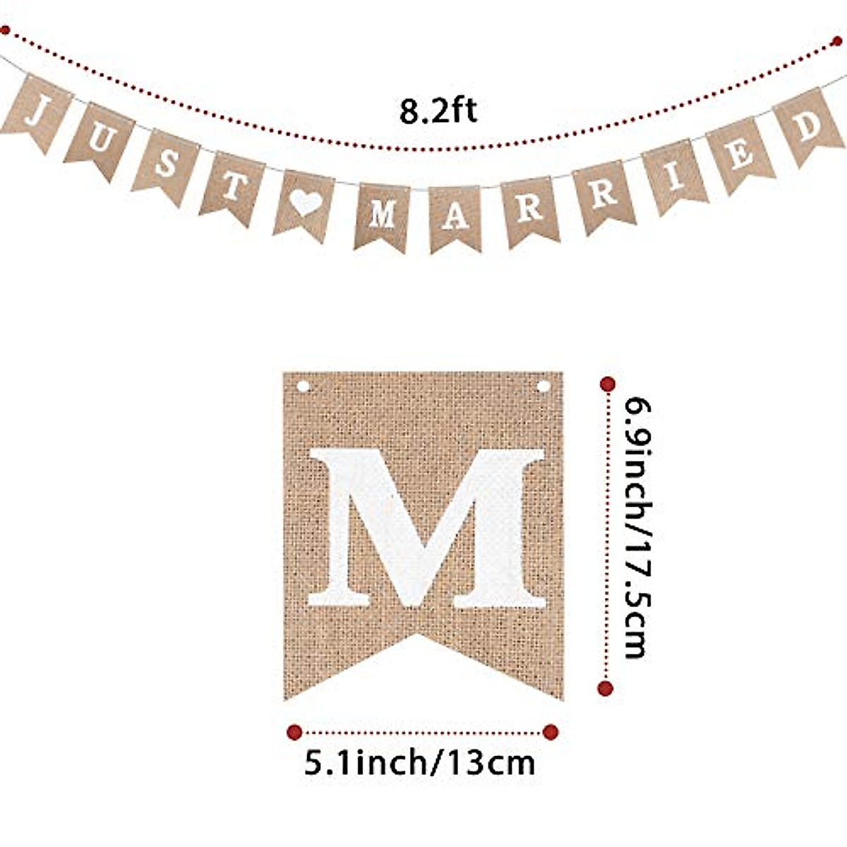 Mr and Mrs Just Married Burlap Banner, Wedding Bunting Banner with LED Fairy String Light 8 Flicker Mode, Hanging Sign Garland Pennant Photo Booth Props for Bridal Shower Wedding Engagement Party