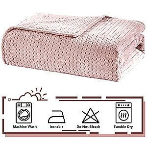 Mocaletto Waffle Textured Extra Large Fleece Blanket,300GSM Jacquard Pattern Breathable Decorative Blanket for Couch Sofa Bed,Super Cozy and Comfy for All Seasons(Pink,60 * 80inch)