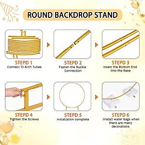 7.2FT Round Backdrop Stand Gold Circle Backdrop Stand Balloon Arch Frame for Wedding Baby Shower Birthday Christmas Party Decoration