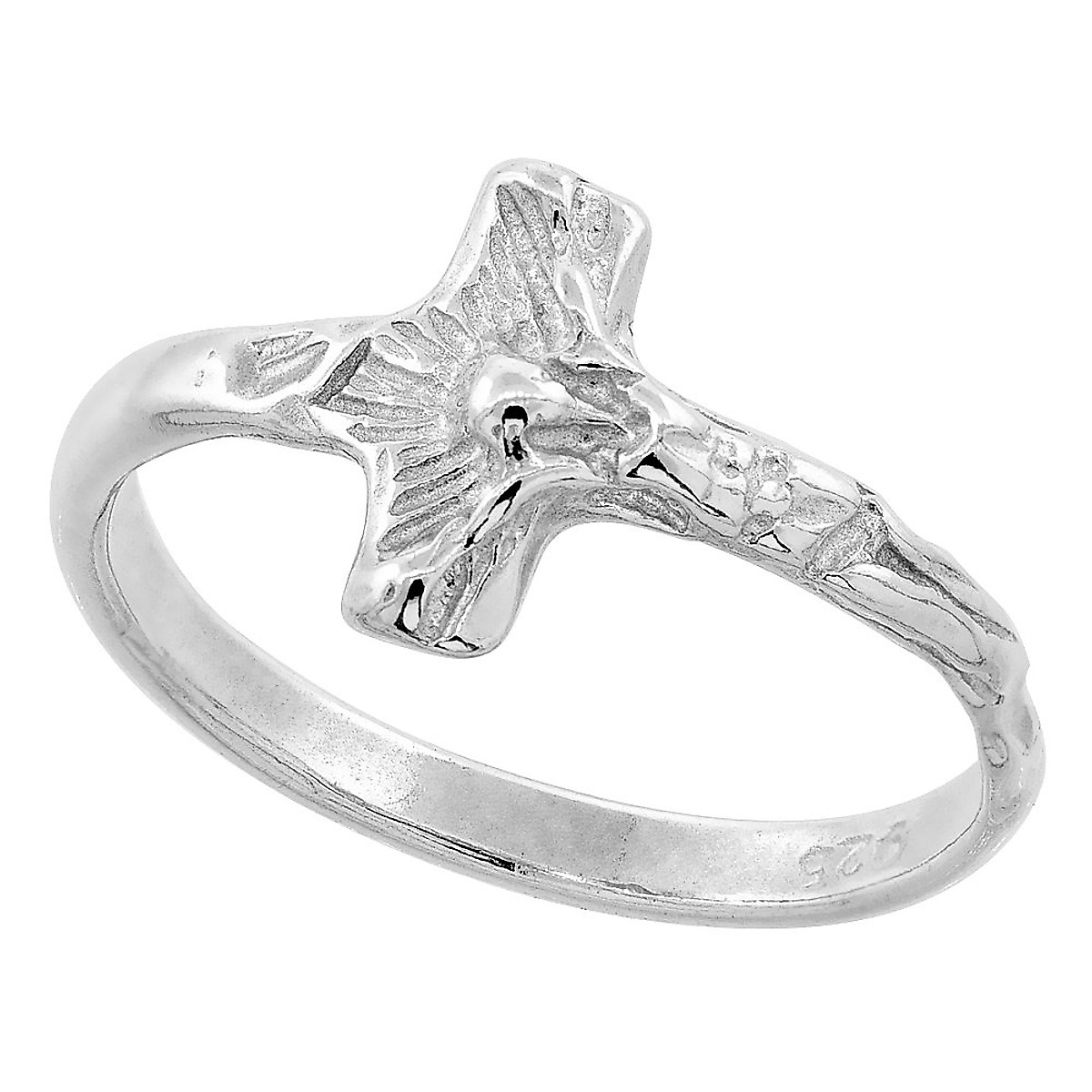 Sterling Silver Tiny Crucifix Ring Polished finish 3/8 inch wide size 9
