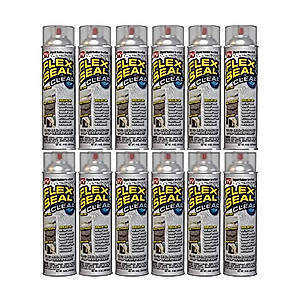 Flex Seal, 14 oz, 12-Pack, Clear, Stop Leaks Instantly, Transparent Waterproof Rubber Spray On Sealant Coating, Perfect for Gutters, Wood, RV, Campers, Roof Repair, Skylights, Windows, and More