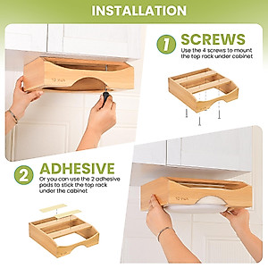 10-inch Paper Plate Dispenser, Bamboo Under Cabinet Paper Plate Holder, Kitchen Countertop Vertical Under Cabinet Plate Rack (For 10-inch Plates, Bamboo)