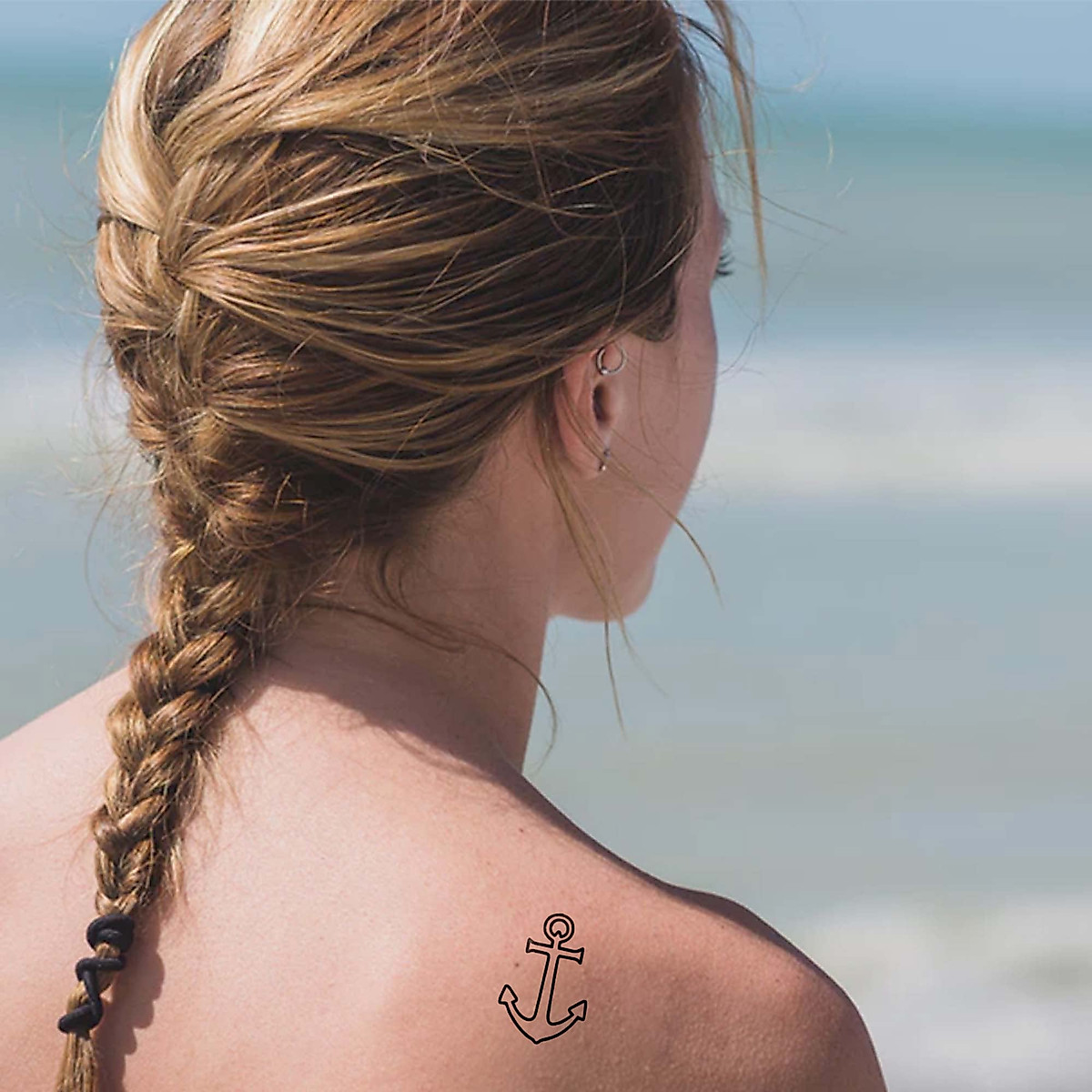 FashionTats Black Line Art Anchor Temporary Tattoos | Large & Mini Sizes Included | Pack of 15 | MADE IN THE USA | Skin Safe | Removable