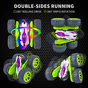 MAKINO Remote Control Car, RC Cars Stunt Car Toy Double Sided 360° Rotation with Headlights 2.4Ghz 4WD Electric Toy Car Gift for Kids Boys Girls (All Batteries Included)