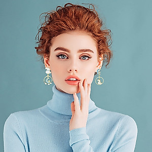 Bunny Earrings Kawaii Rabbit Jewelry Cute Earrings Aesthetic Hare Dangle Pearl Jewelry Earrings for Women Girls Christmas Easter Animal Gifts (Blue)