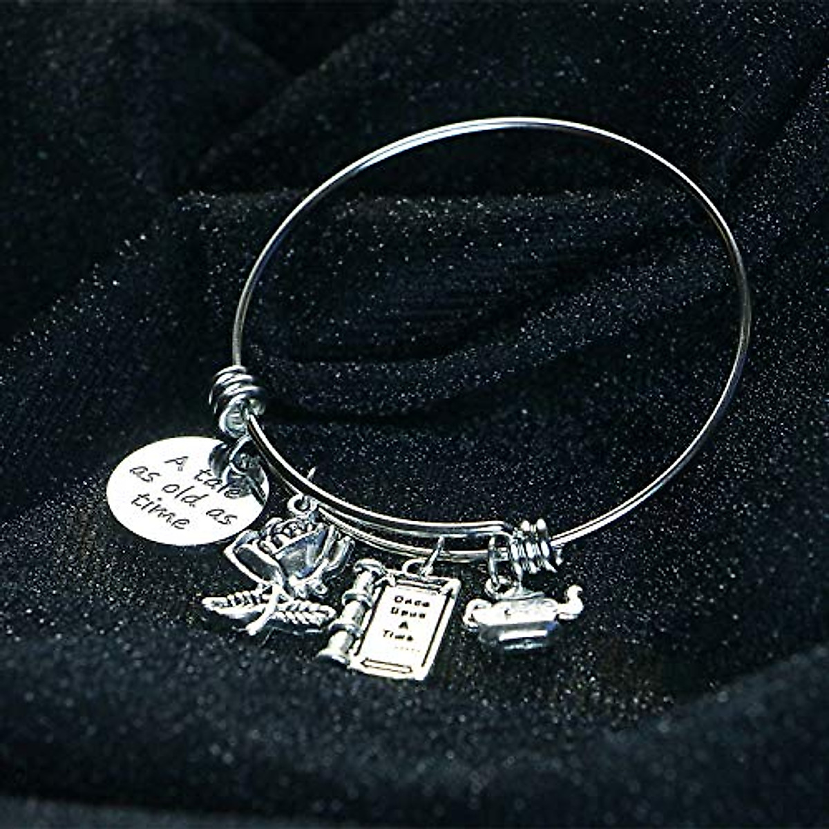 WENATA Inspirational Gift A Tale As Old As Time Beauty And The Beast Belle Bracelet Disney Jewelry Princess Bracelet Wedding Gift for Her (Tale as old BR)