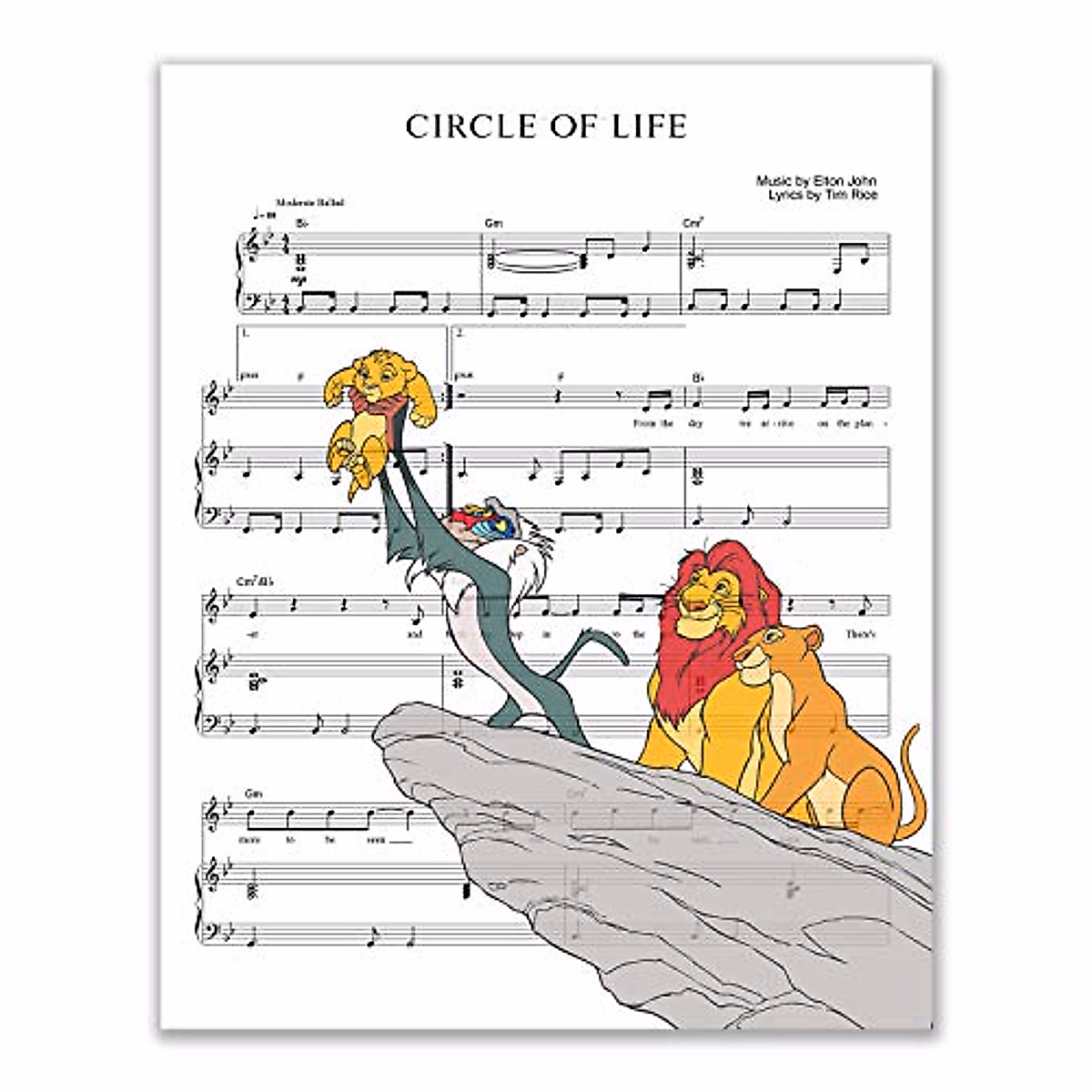 Lion King Song Photos - Set of 4 (8 inches x 10 inches) Music Sheet Poster Prints - Simba Nala Pumbaa Timon