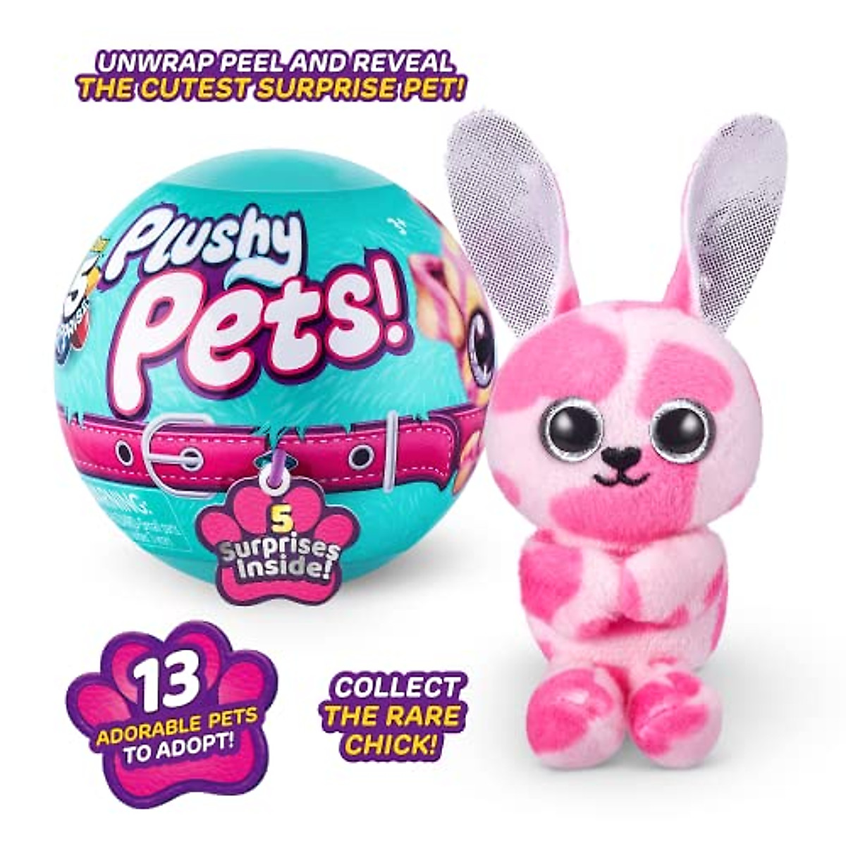 5 Surprise Plushy Pets Series 1 by ZURU (3 Pack) Cute Stuffed Animal Miniature Toys, Amazon Exclusive, Mystery Collectible Plushies for Kids and Girls