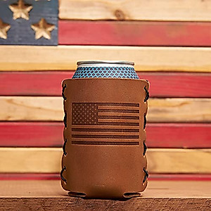 Oowee Products Leather Can Holder | Fits 12 to 16 Ounce Cans, Great for Soda, Beer and Seltzer, Great Gift for Men and Women, Genuine Leather, Made in the USA - American Flag