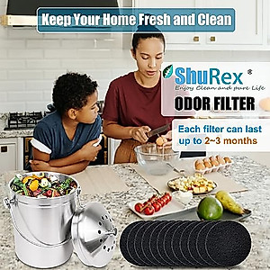 12-Pack 6.7" Compost Bin Odor Absorbing Filters, Activated Charcoal Deodorizer for 1 Gallon, 1.5 gallons and 1.8 gallons Compost Buckets, Countertop Compost Pails and Recycle Bins