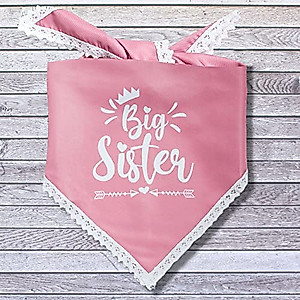 Everything Tailed Big Sister Dog Bandana for Pregnancy Announcement, Handkerchief and/or Scarf Accessory for Dog, Warm Pink Color, Fits Medium to Large Dogs, Gender Reveal Prop for Expecting Mothers