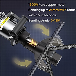 Anbull 1500W Electric Rebar Bender,Hydraulic Rebar Bending Machine Bending up to 1 Inch #8 25mm Rebar with an Extra Set of 10-18mm #3 - #6 Rebar Bending Head, Rebar Bending Angle 90 Degrees or Greater