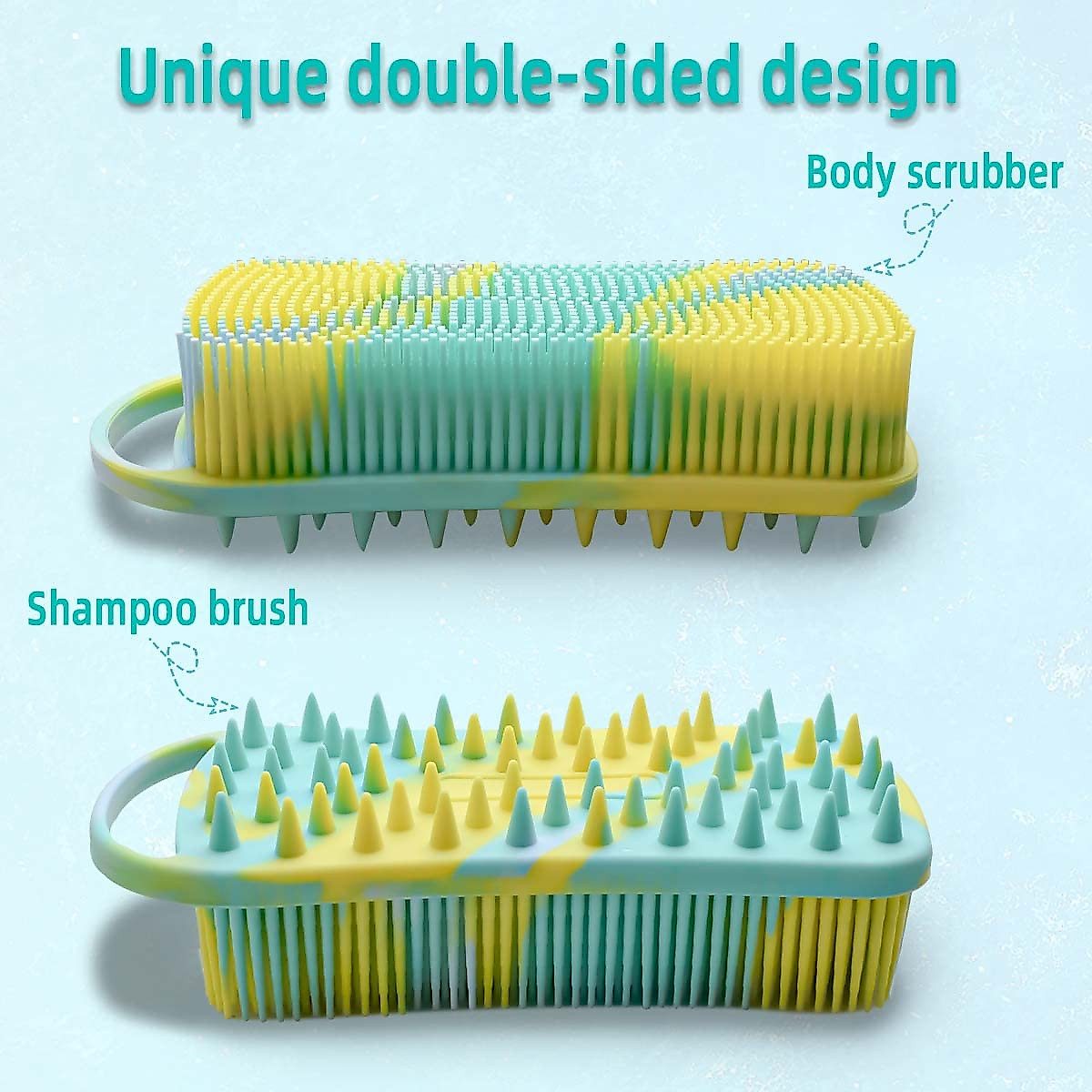 Silicone Body Scrubber Soft Body Brush for Use in Shower Gentle Exfoliating Loofah Silicone Scalp Massager 2 in 1 Bath and Shampoo Brush for Women Men Lathers Well Easy to Clean (Camouflage Green)
