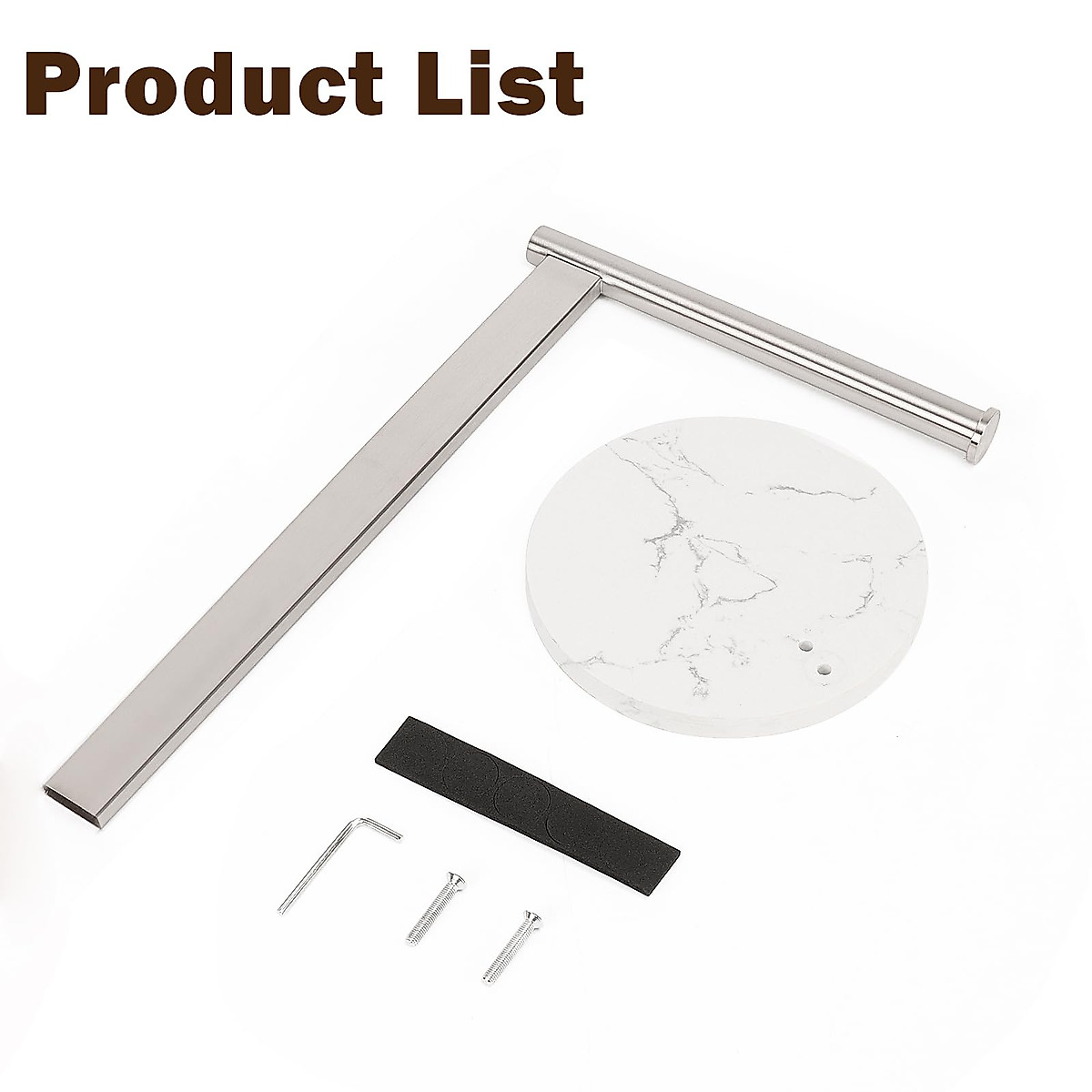 Siyzda Hand Towel Holder Stand for Bathroom, L- Shaped Standing Hand Towel Rack, Towel Bar Kitchen Vanity Countertop Organizer, SUS304 Stainless Steel Material (Marble Base, Brushed Nickel)