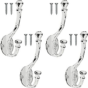 Neighbours Lane Cast Iron Hooks for Hanging Coats - Vintage Wall Hooks for Hanging Towels, Robes, Hats, Bags & More - Medium-Sized Mounted Decorative Wall Hook in Antique White Finish Pack of 4