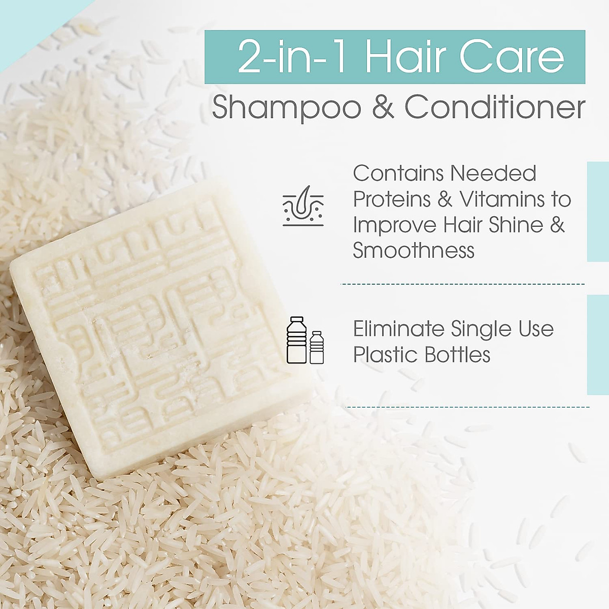 Thrivosh Rice Water for Hair Growth Shampoo Bar – 2 in 1 Shampoo and Conditioner Bar – pH Balanced Vegan Friendly Dry Shampoo Bar for All Hair Types – Anti-Loss and Repairing 100g