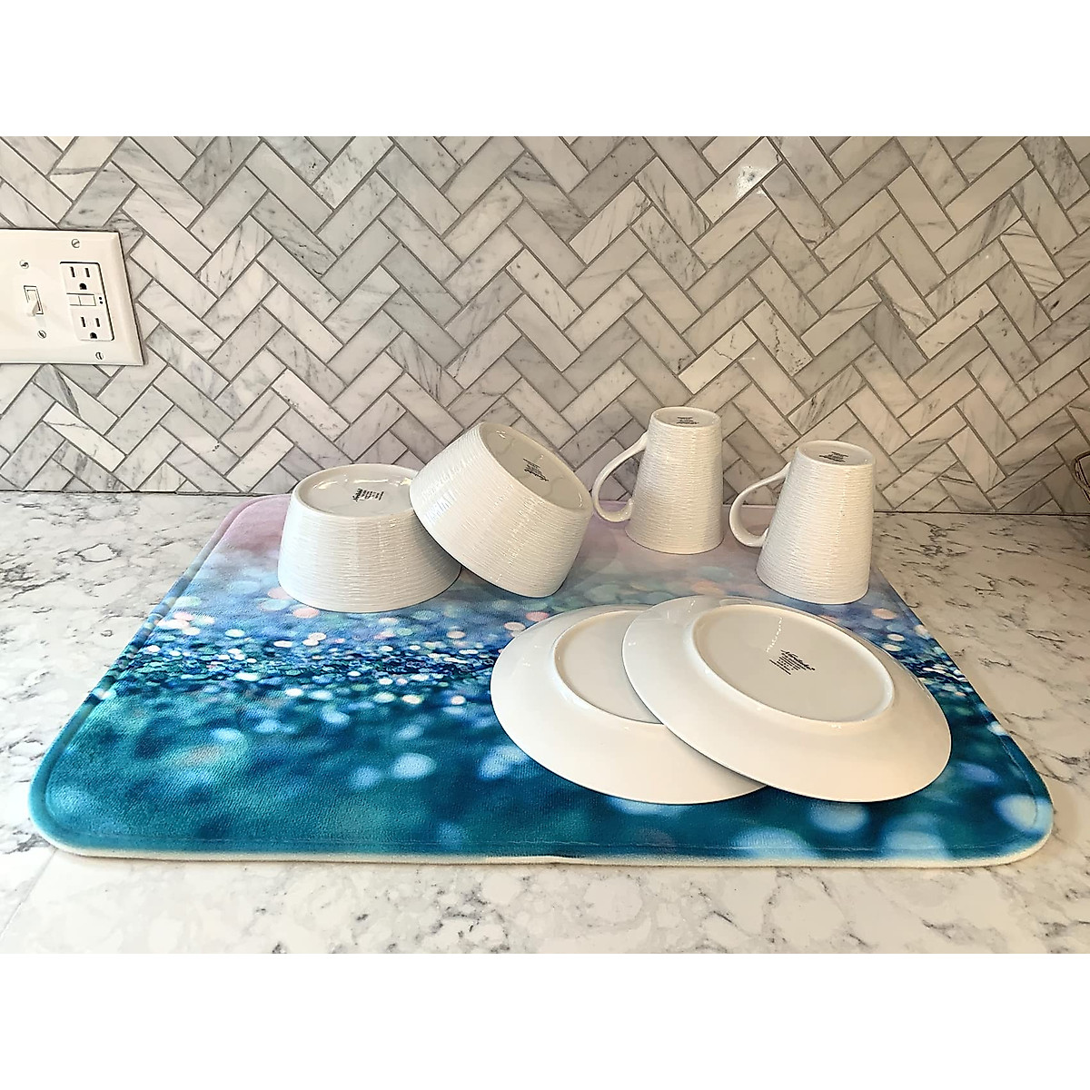 Dish Drying Mat - Kawaii Cute Happy Floppy Disk - Retro Ninties computer disk - Neat Anime cartoon with blue label Cute Floppy Disks