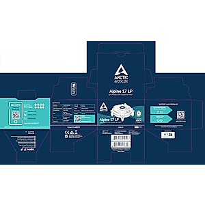 ARCTIC Alpine 17 LP - Low-Profile Intel CPU Cooler, Intel LGA 1700, 92 mm PWM Fan, Low Installation Height: 42.9 mm, 4-pin Connection, 300-3000 RPM, Tool-Free Push-pin Installation, Top Blower