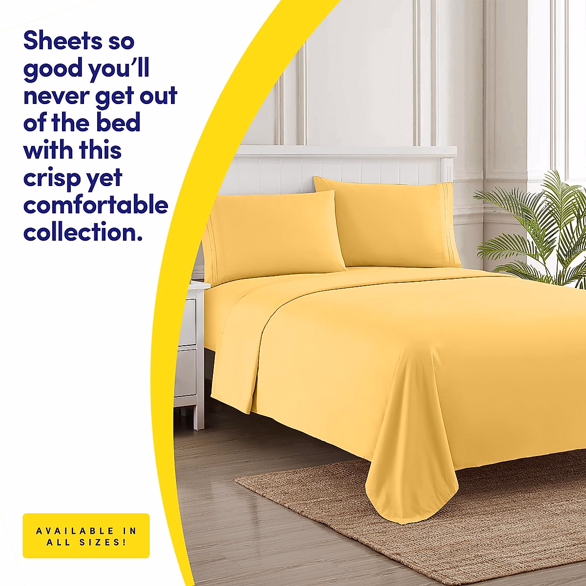 1500 Supreme Collection Queen Sheet Sets Yellow - Luxury Hotel Bed Sheets and Pillowcase Set for Queen Mattress - Extra Soft, Elastic Corner Straps, Deep Pocket Sheets, Queen Yellow