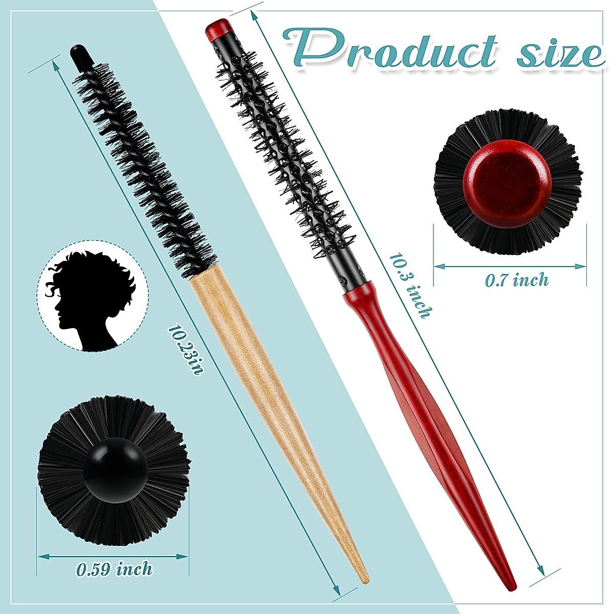 2 Pcs Small Round Hair Brush Mini Round Wood Brush Roller Quiff Hair Combs Nylon Bristles es Salon dressing for Blow Drying Curly Styling Bangs Lifting Beard Care, 2 Styles