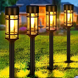 Mancra 8 Pack Solar Pathway Lights, IP 65 Waterproof Glass Stainless Steel Solar Outdoor Lights, Updated LED Tungsten Filament Bulb Solar Garden Lights for Yard, Lawn, Walkway, Driveway, 3000K