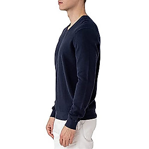 Mens V Neck Sweater Cotton Long Sleeve Pullover Knit Shirt Lightweight Casual Slim Fit Basic Tops,Navy M