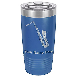 LaserGram 20oz Vacuum Insulated Tumbler Mug, Saxophone, Personalized Engraving Included (Dark Blue)