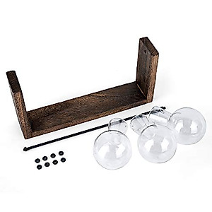 Mkono Plant Terrarium with Wooden Stand, Wall Hanging Glass Planter Tabletop Propagation Bulb Vase Metal Swivel Holder Retro Rack with 3 Bud Bottle for Hydroponics Plants Home Office Decor