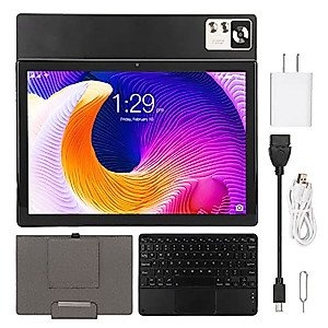 Honio HD Tablet, 10.1 Inch FHD Aluminum Alloy Office Tablet 5G WiFi 4G LTE Dual Camera Octa Core CPU with Travel Case Keyboard (US Plug)