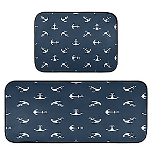 ALAZA Anchor Nautical Blue Ocean 2 Piece Kitchen Rug Floor Mat Set Runner Rugs Non-Slip for Kitchen Laundry Office 20" x 28" + 20" x 48"