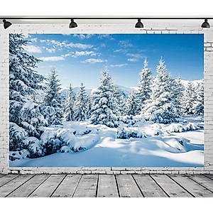 BELECO 7x5ft Fabric Winter Snow Forest Backdrop White Xmas Trees Wintry Scene Alps Photography Background for Christmas New Year Event Party Decorations Banner Holiday Photo Background Photo Props