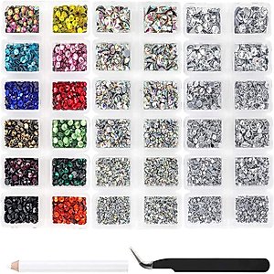 OUTUXED 7632pcs Hotfix Rhinestones for Craft Flatback Round Crystal Glass Gems Set with Clear Crystal and Clear AB 6 Sizes, 12 Mixed Color 3-4mm for DIY Craft