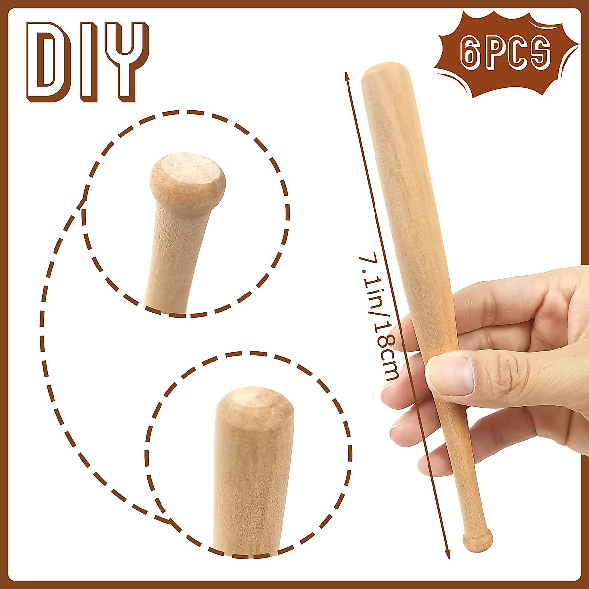 DIY 6 Pcs Mini Baseball Bat and 2 Rings 8 Inch Unfinished Small Wooden Bats Wooden Baseball Softball Stand Display for Painting Keychain Action Figures DIY Craft Projects Ball Sports Party Favors