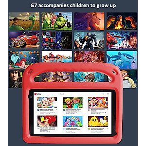 2024 Kids Tablet for Kids Android Tablet 7 inch 128GB Extended Memory, Google Play Installed Parental Control Mode Puzzle Game IPS HD Display, Toddler Tablet with Shock-Proof Case, Red