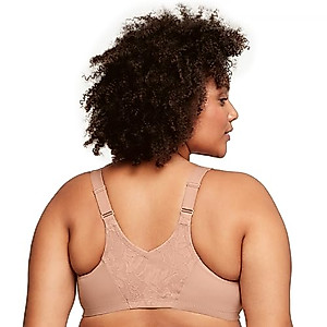 Glamorise Full Figure Plus Size Lacey T-Back Front-Closure Wonderwire Bra Underwire #9246 Cappuccino