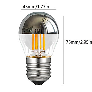 YDJoo Half Chrome Light Bulb 4W Dimmable G45 Silver Mirror Reflected Light 40W Equivalent Warm White 2700K Silver Tipped Mirror Light Bulb E26 Base Decorative LED Edison Bulb, 6 Pack