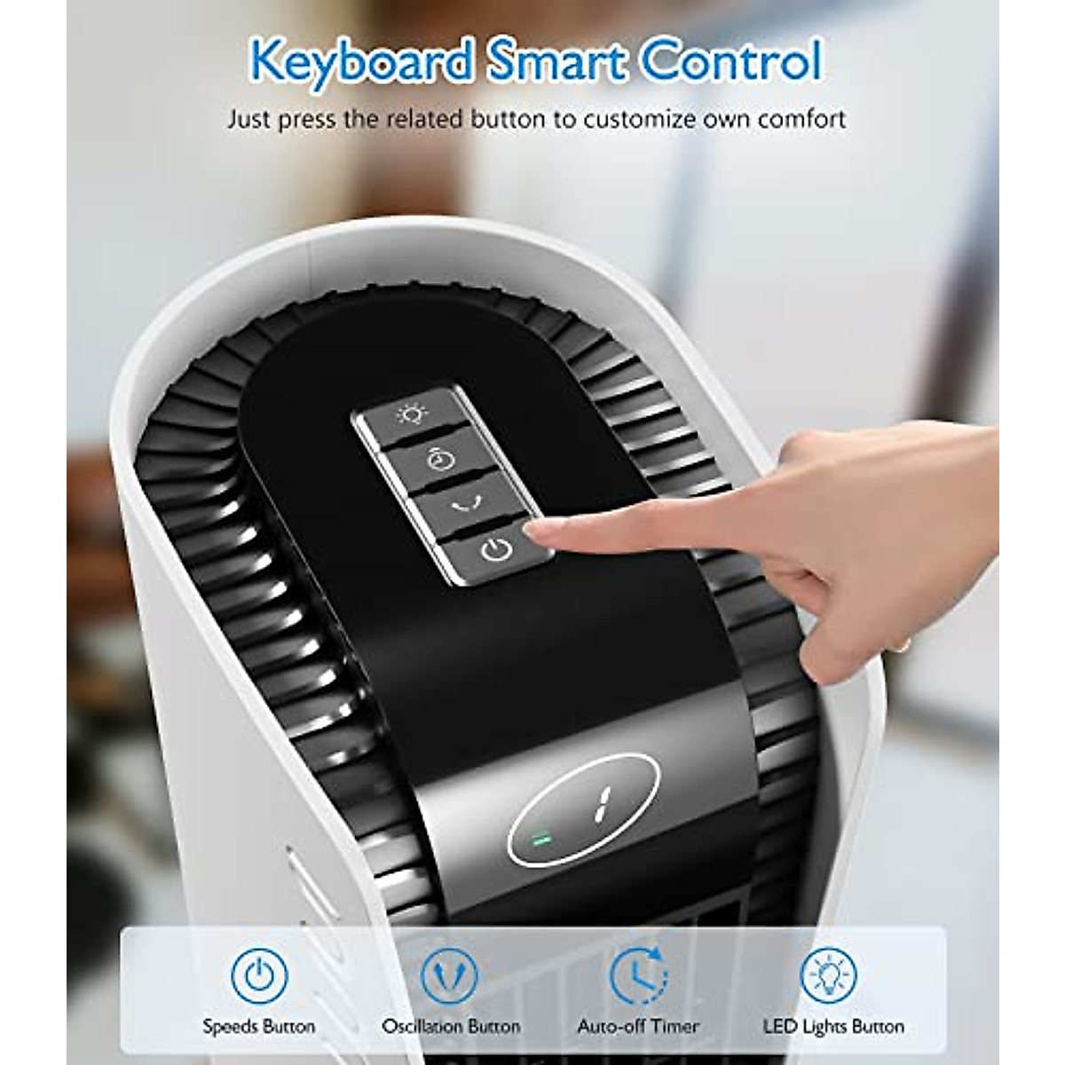 CONBOLA Desk Fan for Bedroom with Cold Air for Home, 16" Battery Operated Bladeless Rechargeable Fan, 10000mAh Small Tower Fan, Quiet Oscillating Portable Fan with 3 Speeds Timer LED Light, Office